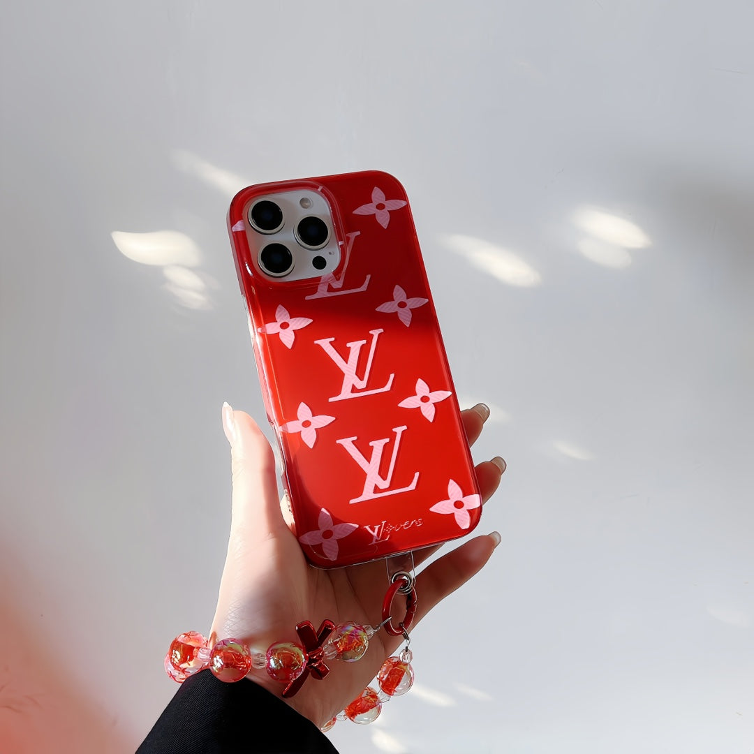 LV Red Floral Monogram iPhone Case & Charm Bracelet Set – CASESFULLY